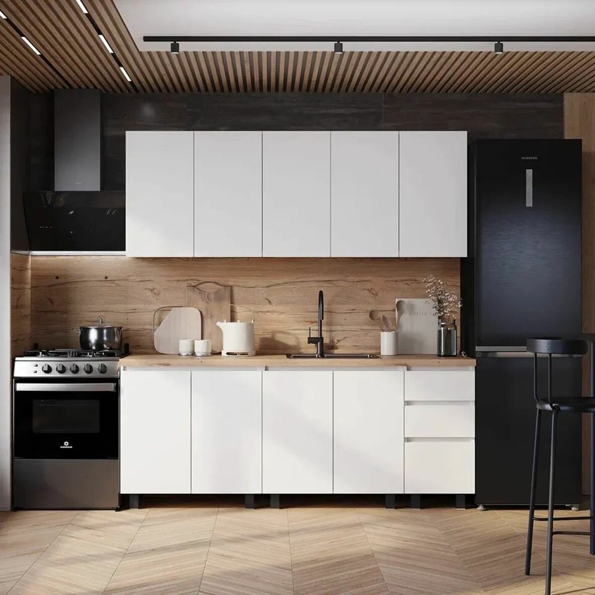 Кухня "Честер" 2,0 м белый (БТС)