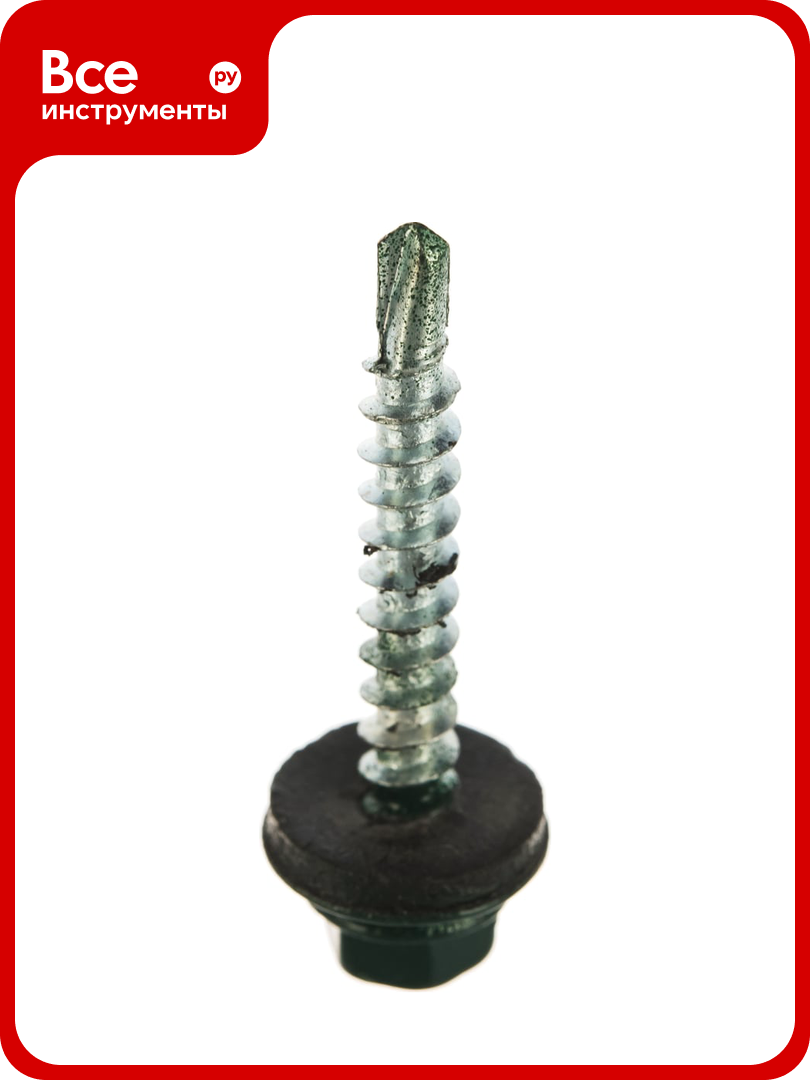 Кровельный саморез Качественный крепеж с оцинкованным покрытием, шестигранной головкой, цвет зеленый мох, пресс‑шайба