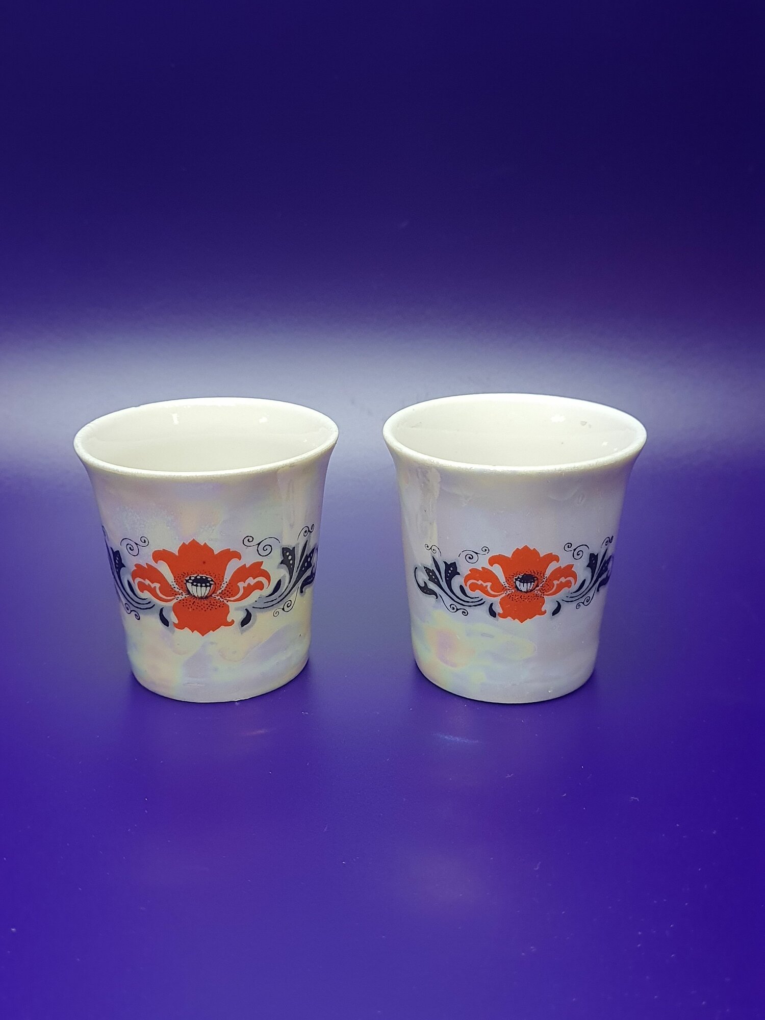 Стопки Маки, набор 2шт, фарфор, люстровое покрытие, деколь, завод "Орбита", СССР, 1970-1980