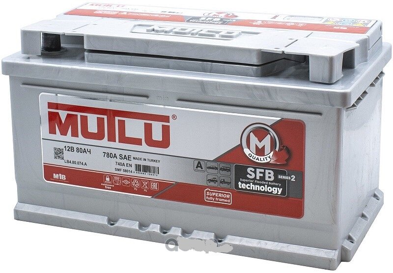 Автомобильный аккумулятор Mutlu SFB 2 58014 80 А. ч 740A обр. пол. (315x175x175) LB4.80.074. A низкий