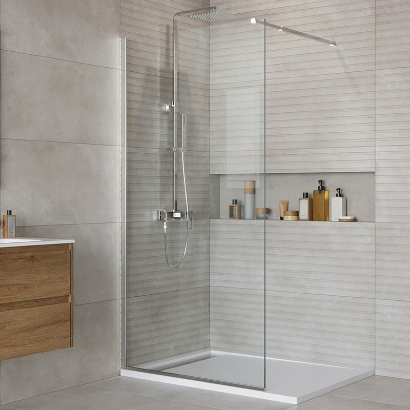 Душевая перегородка BelBagno Kraft 100 см, профиль хром, стекло прозрачное