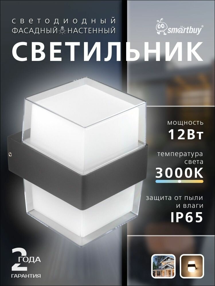 Светильник уличный SmartBuy SBL16870, настенный, накладной, двусторонний, IP65, мощность 12 Вт