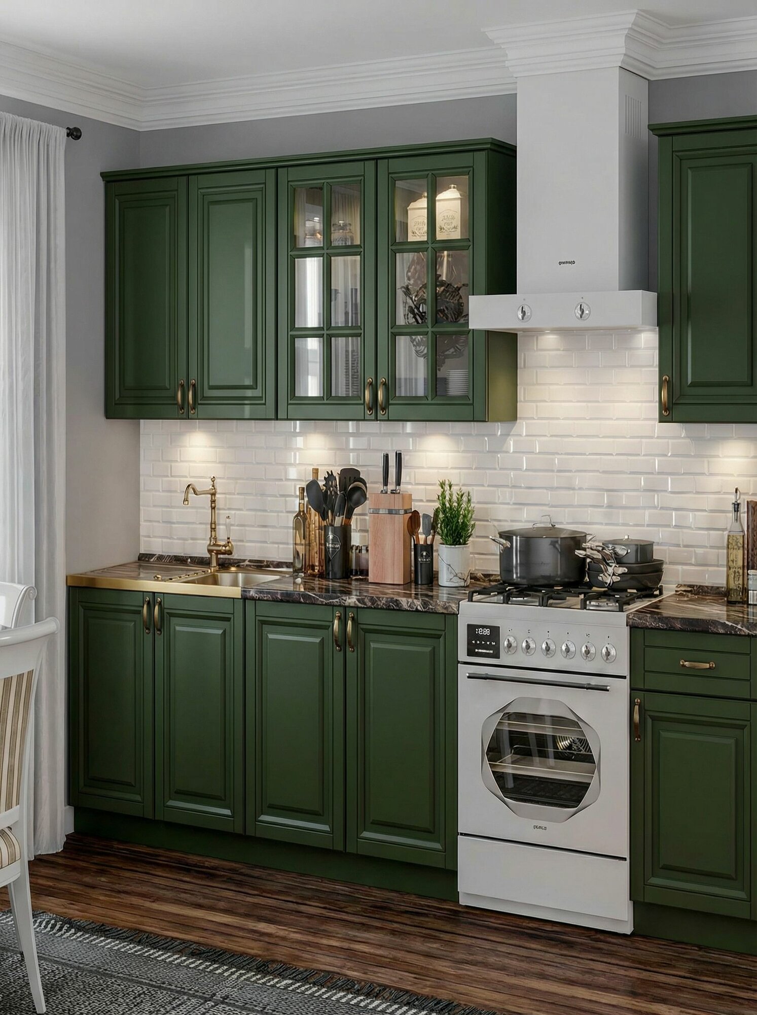 Кухонный гарнитур 2м/900 Престиж зеленый, белый со столешницей, МИФ