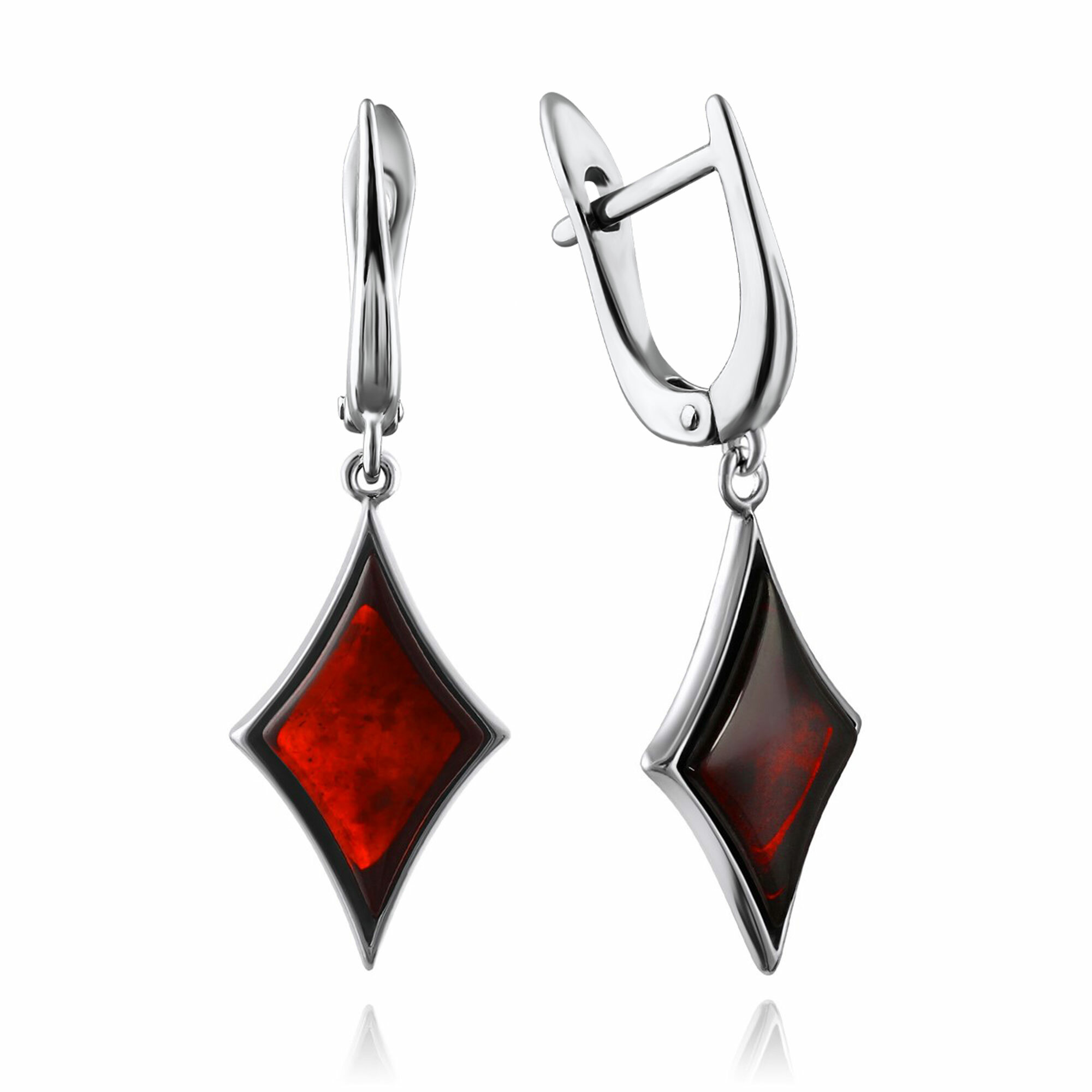 Серьги, серебро, 925 проба, родирование, янтарь