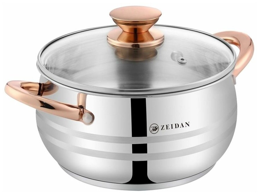 Кастрюля Zeidan Z-501070 обьем 3,6 л нержавеющая сталь ручки под золото