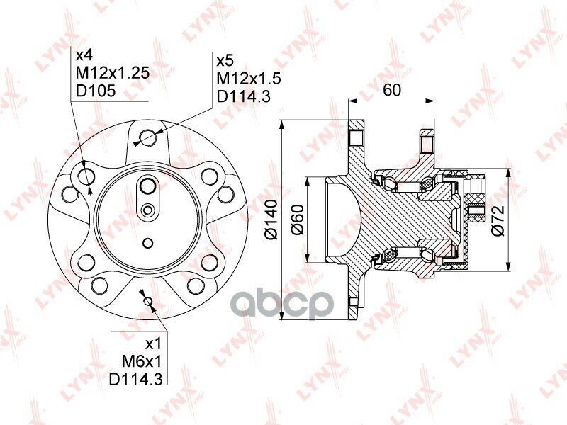 Ступица задн. в сборе SUZUKI SX4 1.5-2.0D 2WD Hungary 06->, FIAT Sedici 1.6-2.0D 2WD 06-> LYNXauto арт. WH-1303