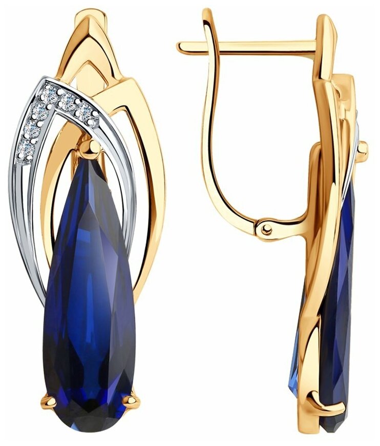 Серьги, красное золото, 585 проба, сапфир синтетический
