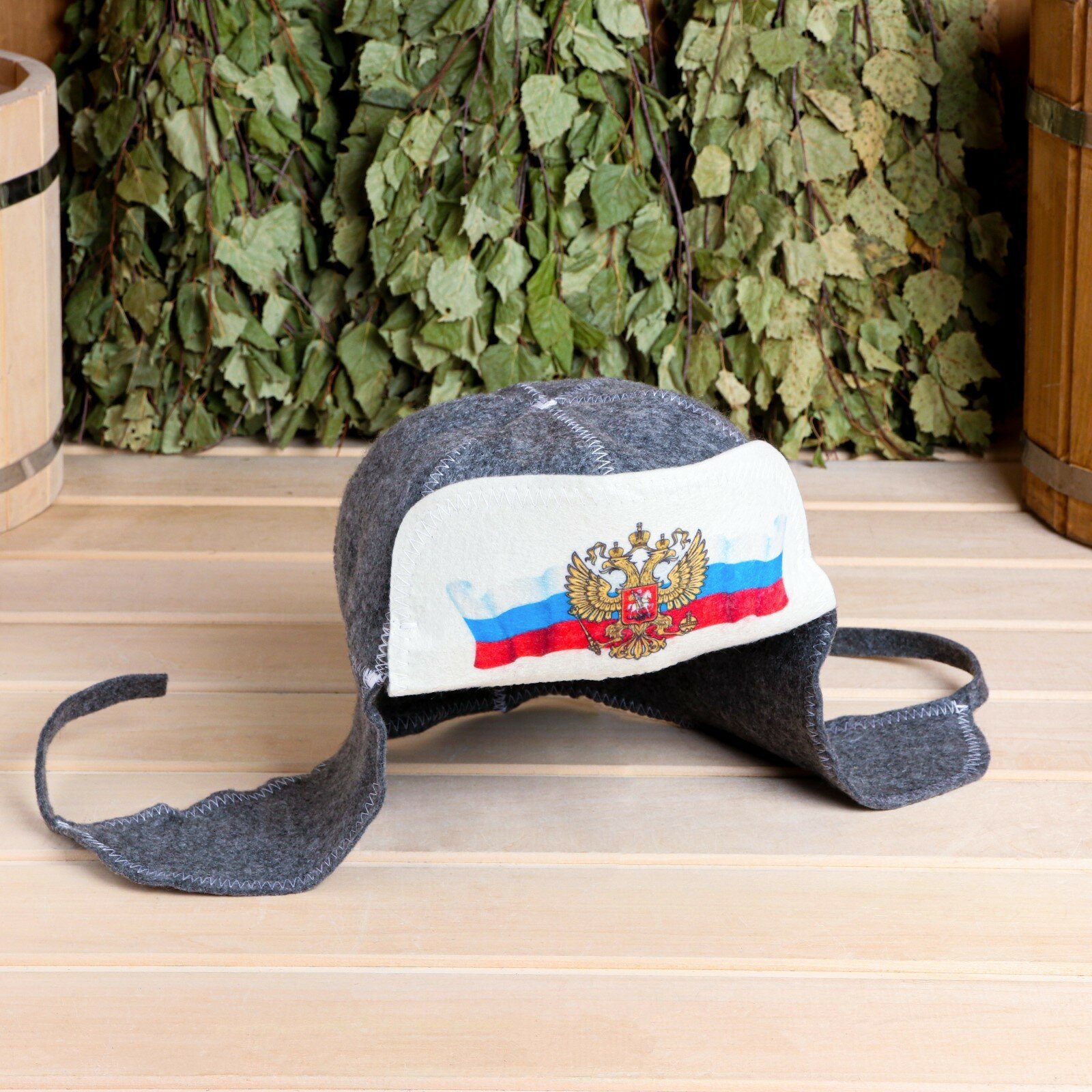 Шапка - ушанка для бани и сауны «Герб», войлок, «Добропаровъ»