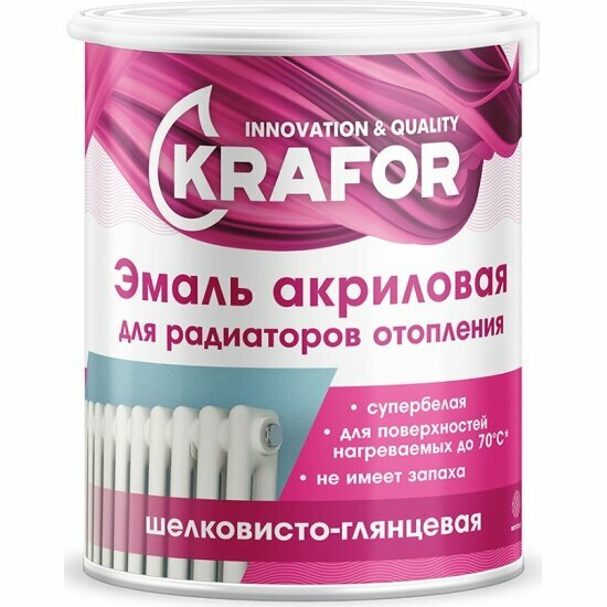 Эмаль для радиаторов отопления Krafor , акриловая, шелковисто-глянцевая, 1 кг, белая