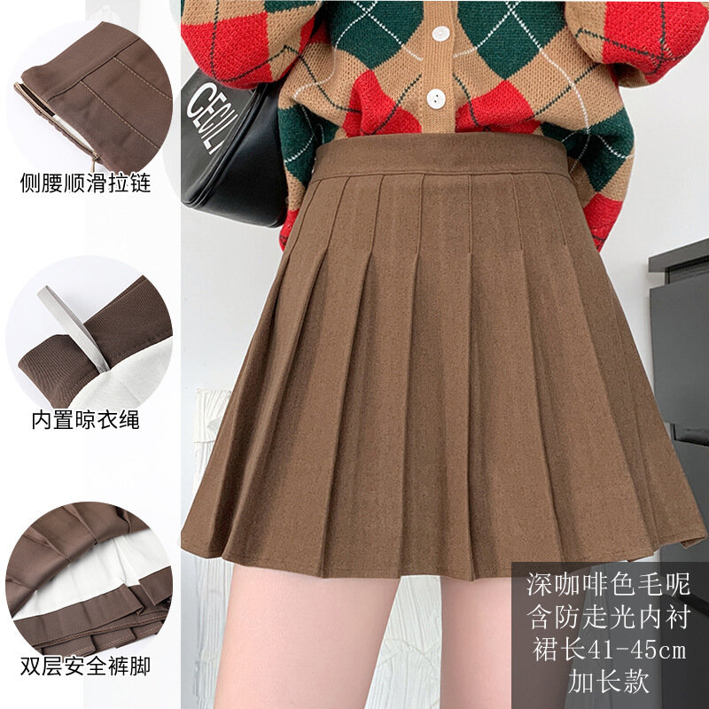 2025 Новые женские шерстяные плиссированные юбки с высокой талией, стройнящие, в стиле колледжа, юбка А-силуэта, осень-зима, короткая шерстяная юбка