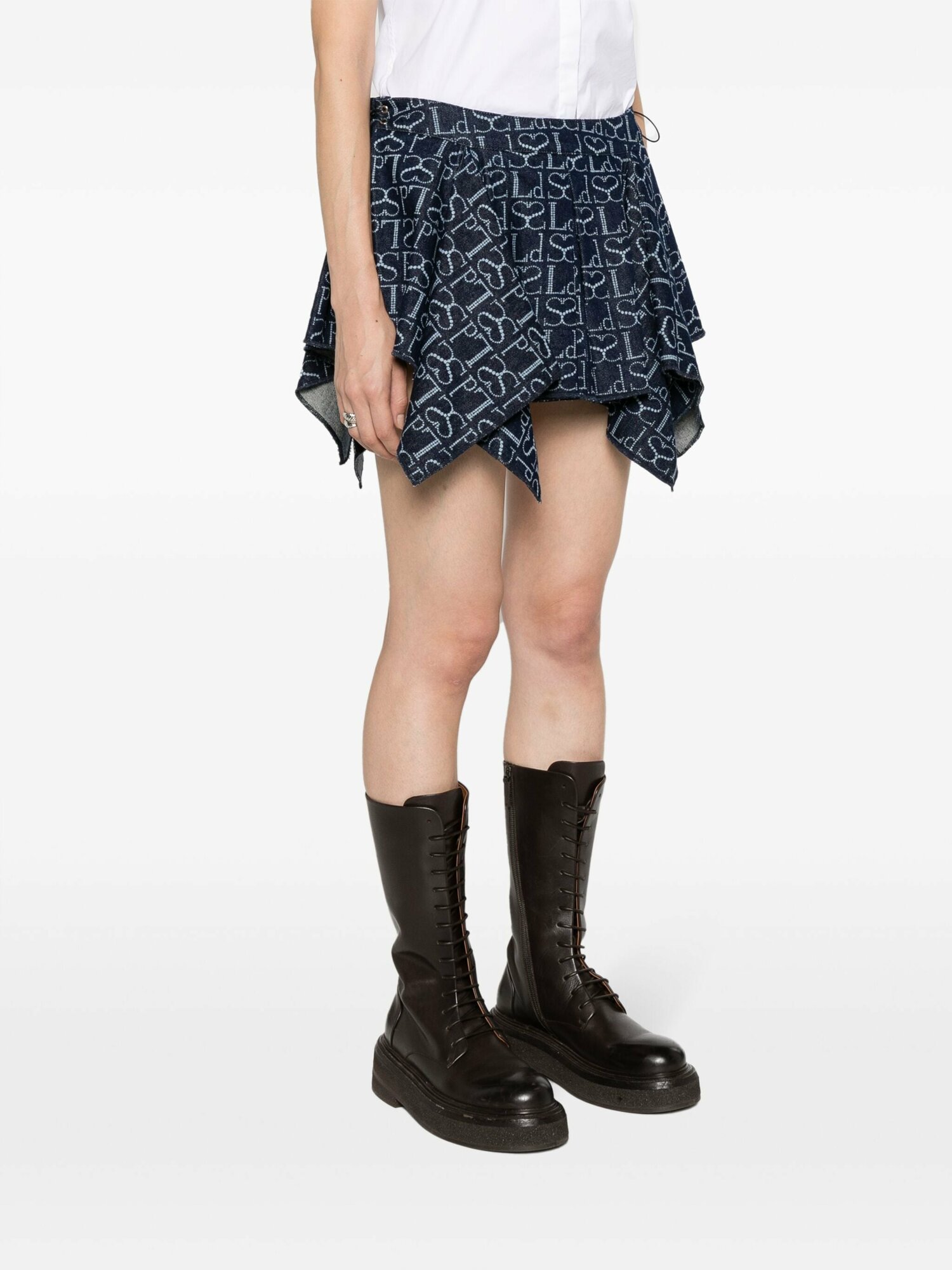 Юбка Ludovic de Saint Sernin Monogram-pattern asymmetric miniskirt, размер 42, синий — фото 1
