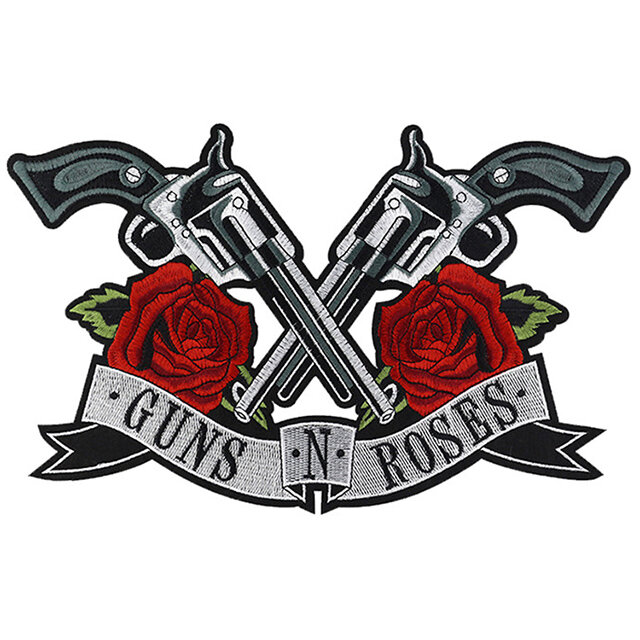 Большая нашивка на куртку, патч, шеврон байкерский, нашивка на спину розы пистолеты 33,0х20,5см