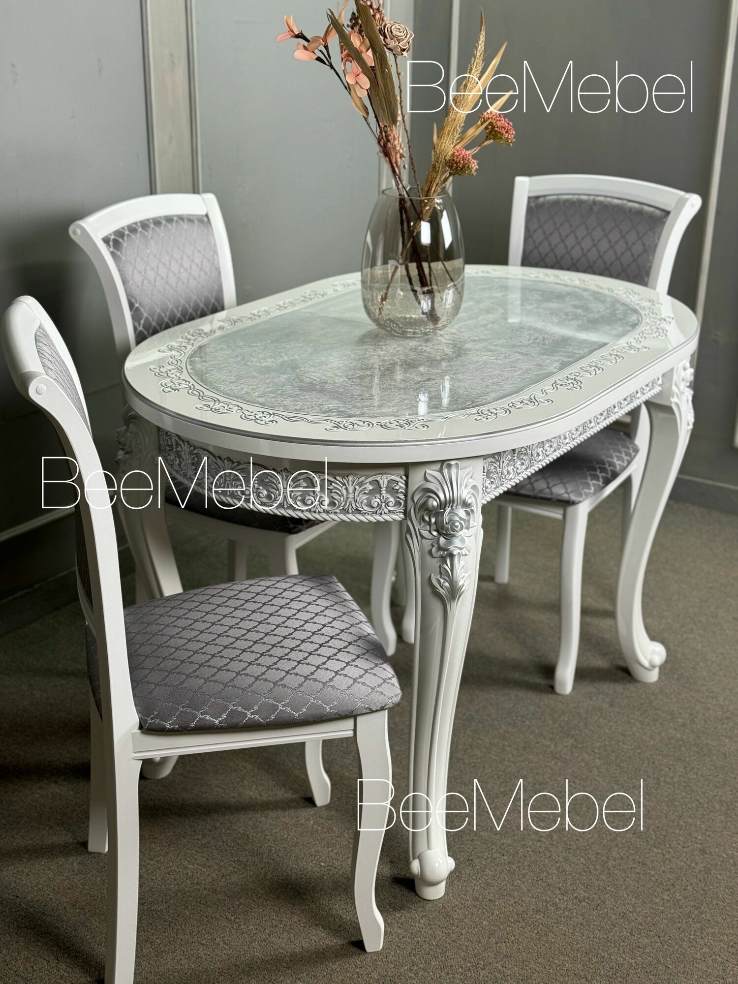 Обеденная группа, стол 120 и 3 стула , обеденная группа белая