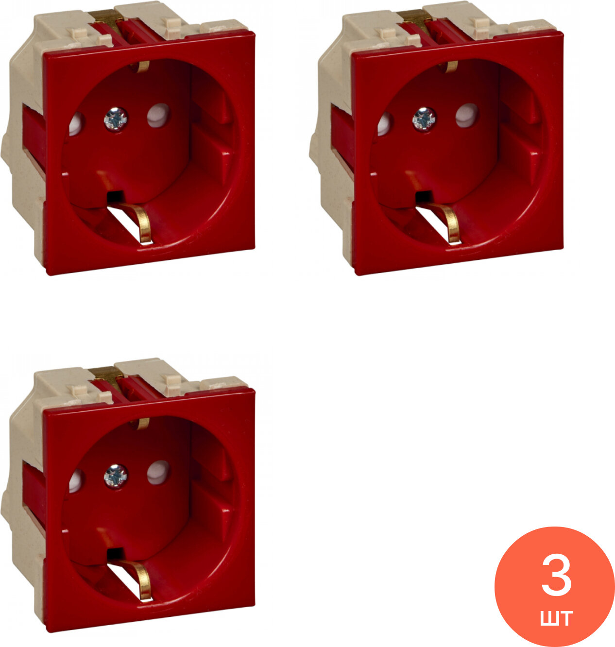 Розетка силовая штепсельная Systeme Electric / Систем Электрик Wessen45, 16А 250В IP20 красный с заземлением со шторками, RN16-113-K / электрооборудование (комплект из 3 шт)
