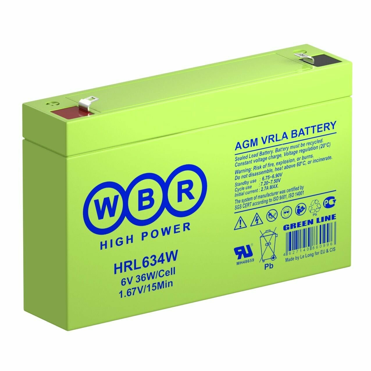 Аккумулятор WBR HRL634W (6В 9Ач 150х34х100мм)