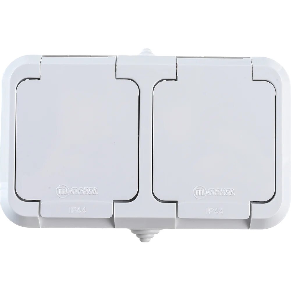 2-ая розетка с крышкой MAKEL герметичная, белая 18354 надежной конструкции