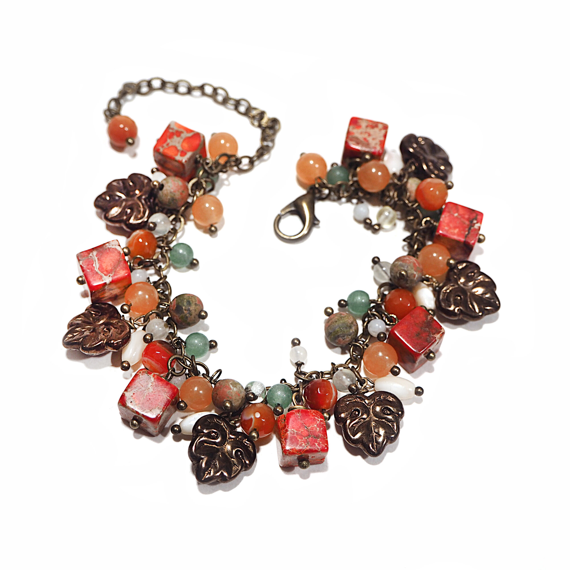 Браслет, жадеит, авантюрин, сердолик, агат, перламутр, унакит