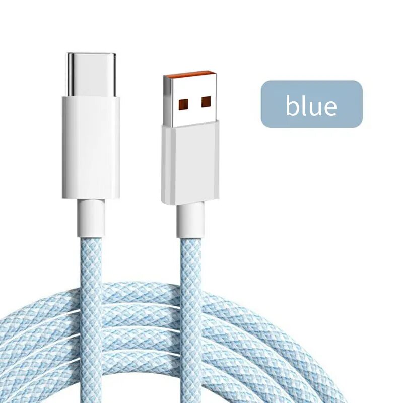 Кабель 6A Type C для iPhone15 Huawei P40 Pro 100 Вт, провод USB Type-C для быстрой 2 м, Синий