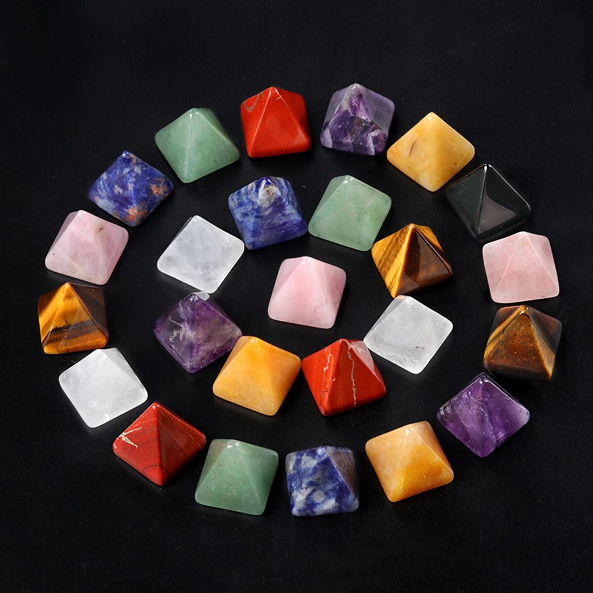 Набор из 5 пирамидок из розового кварца, тигрового глаза, аметиста и агата Mix Color