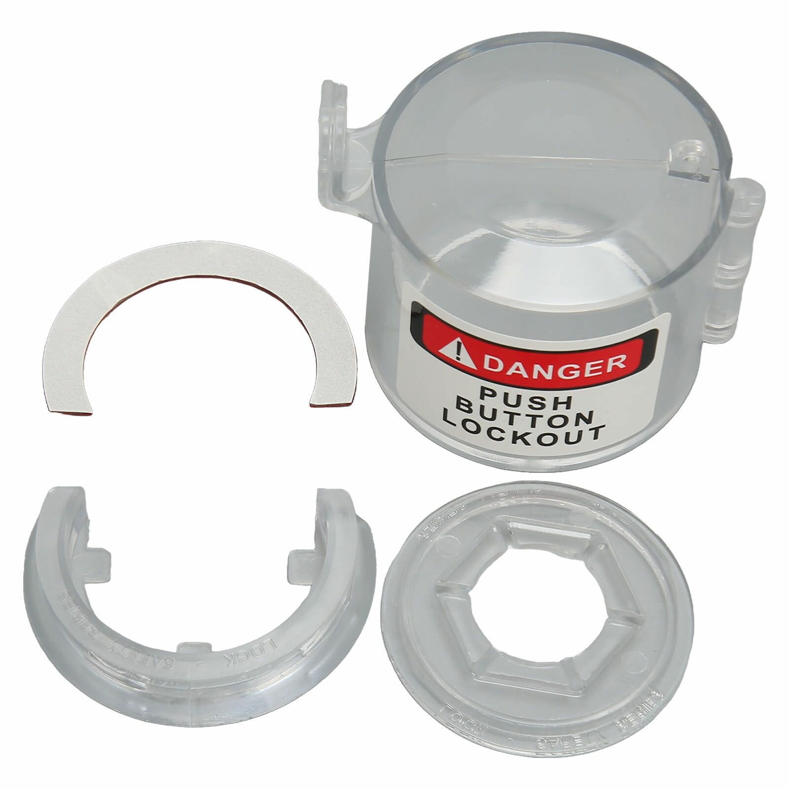Круглый защитный кожух для кнопки аварийной остановки, прозрачный, из ПК, с клеем и замком