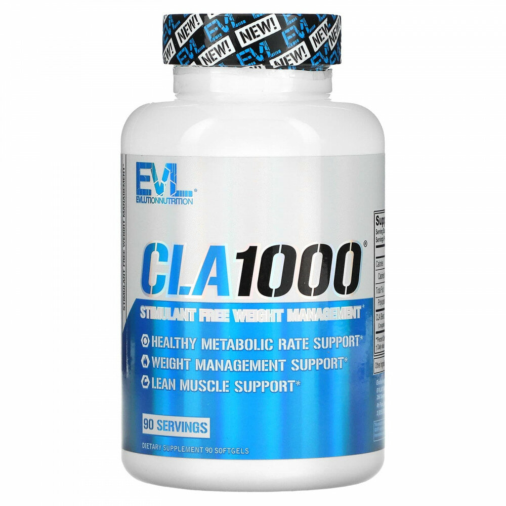 EVLution Nutrition, CLA1000®, средство для коррекции веса без стимуляторов, 90 капсул (1000 мг в 1 капсуле)