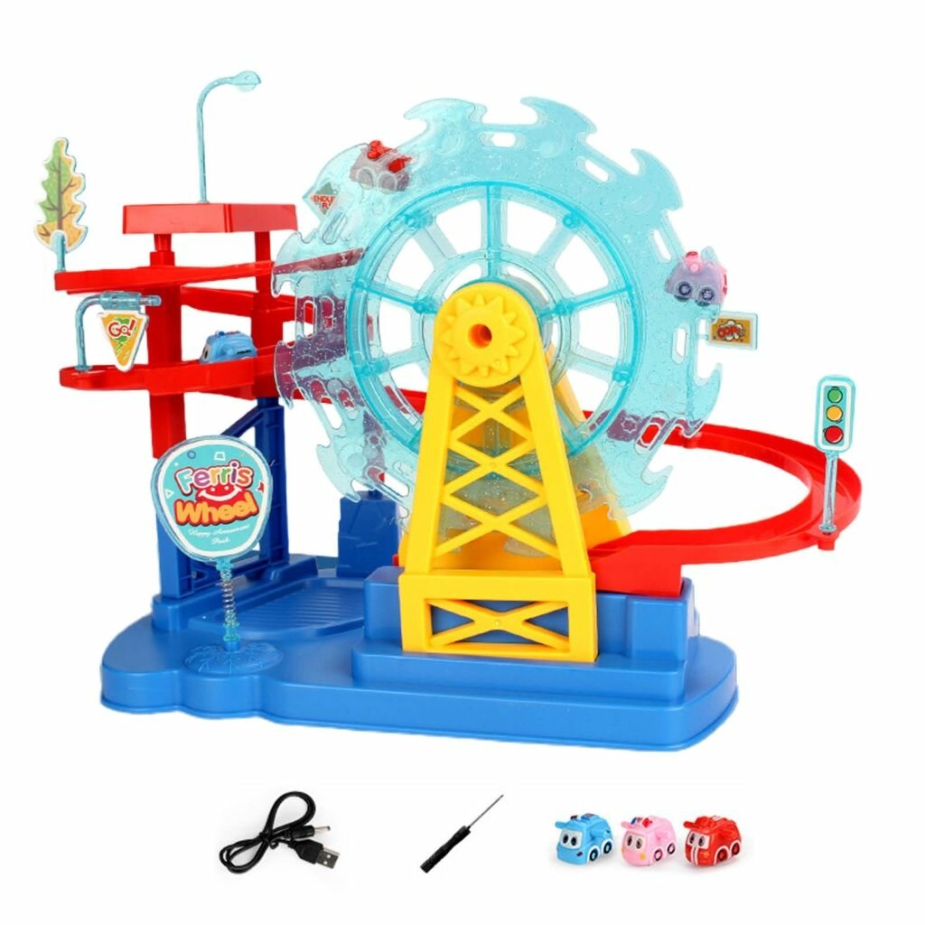 Электрический игровой набор с трассой обозрения Игривый на роликах со светодиодными мигающими огнями и музыкой для детей от 3 лет старше малышей