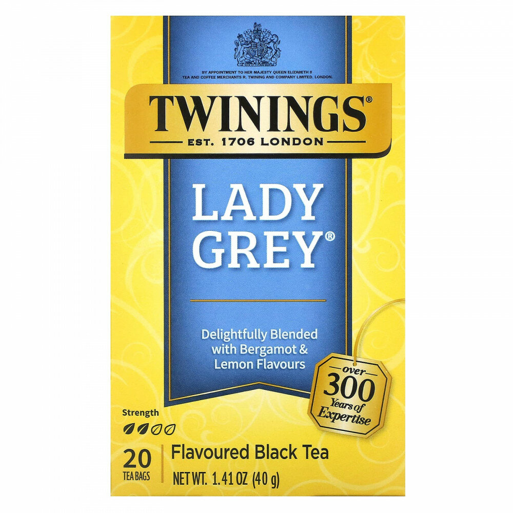 Twinings, Леди Грей®, ароматизированный черный чай, 20 чайных пакетиков, 40 г (1,41 унции)