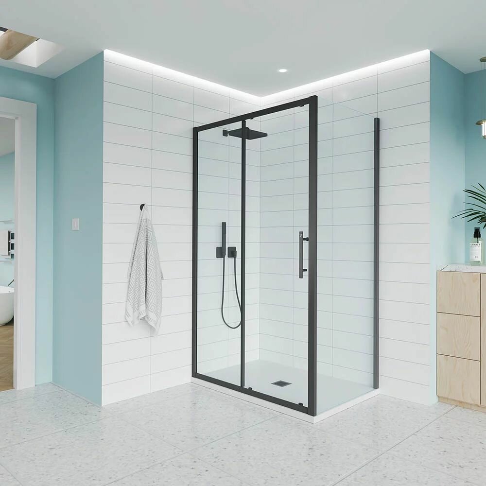 Душевой уголок Veconi Evo SP B, 120х100, стекло прозрачное, профиль черный матовый