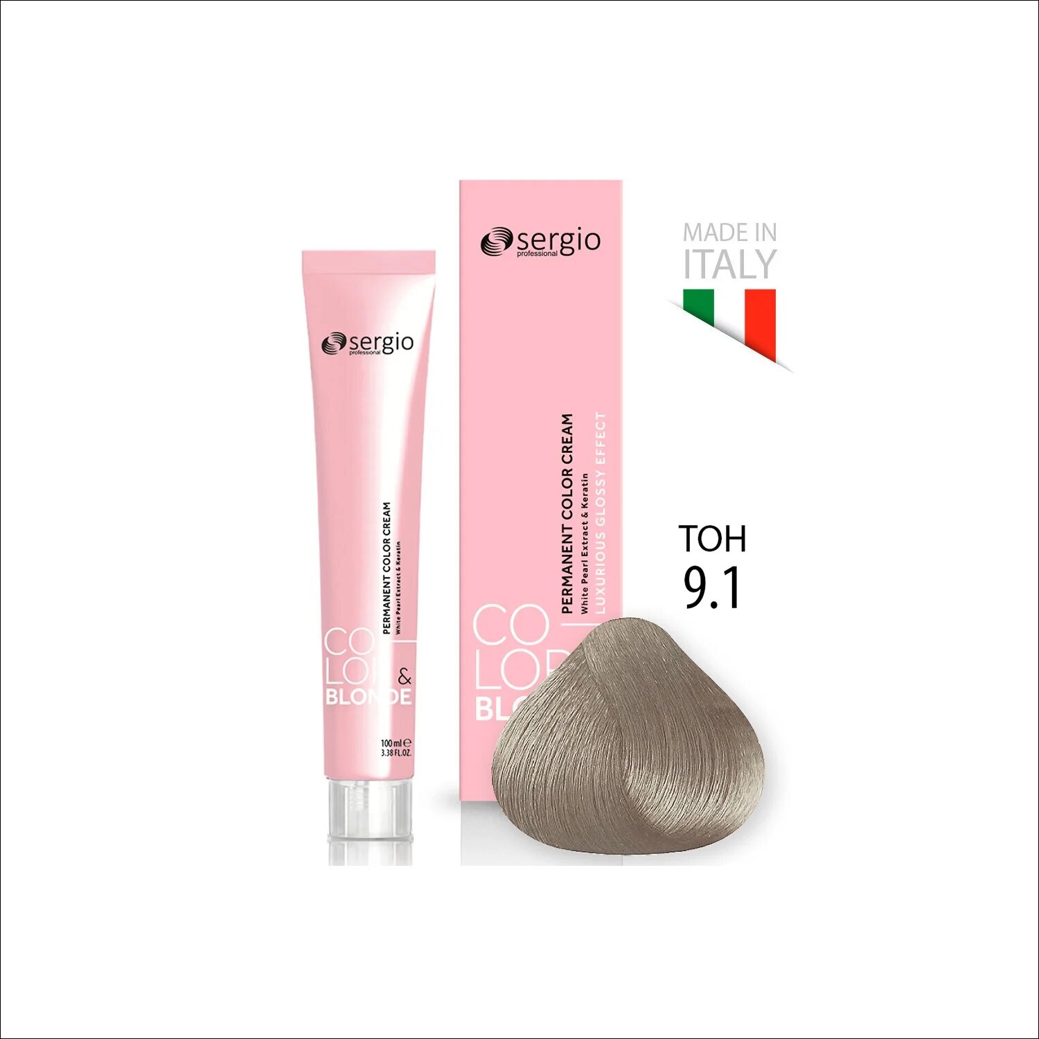 Перманентный краситель для волос 9.1 светлый блондин пепельный, 100мл, sergio professional