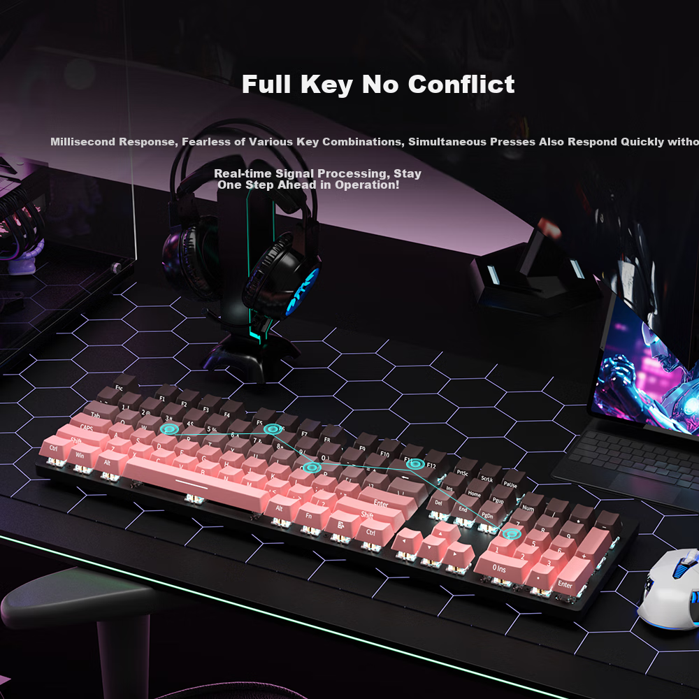 HP Mechanical Keyboard for Office E-sports Gaming Wired Desktop Laptop Side Engraved Gradient Blackberry Pink White Light Blue Switch