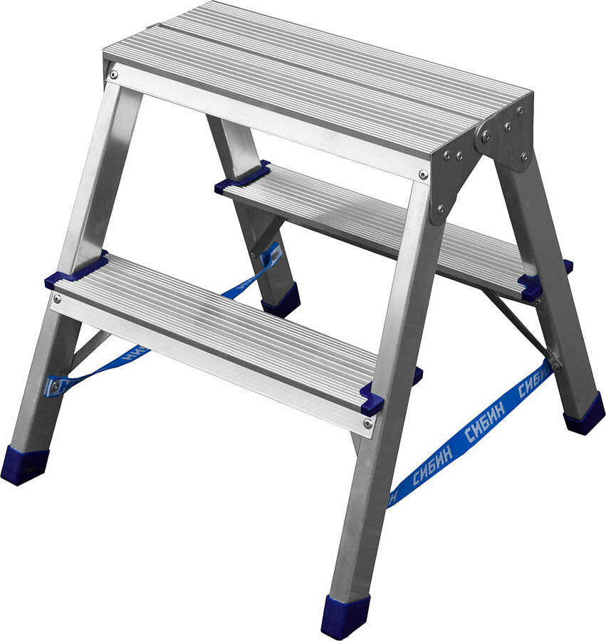 Лестница-стремянка СИБИН число ступеней 2, алюминий, максимальная нагрузка 150 кг, двухсторонняя