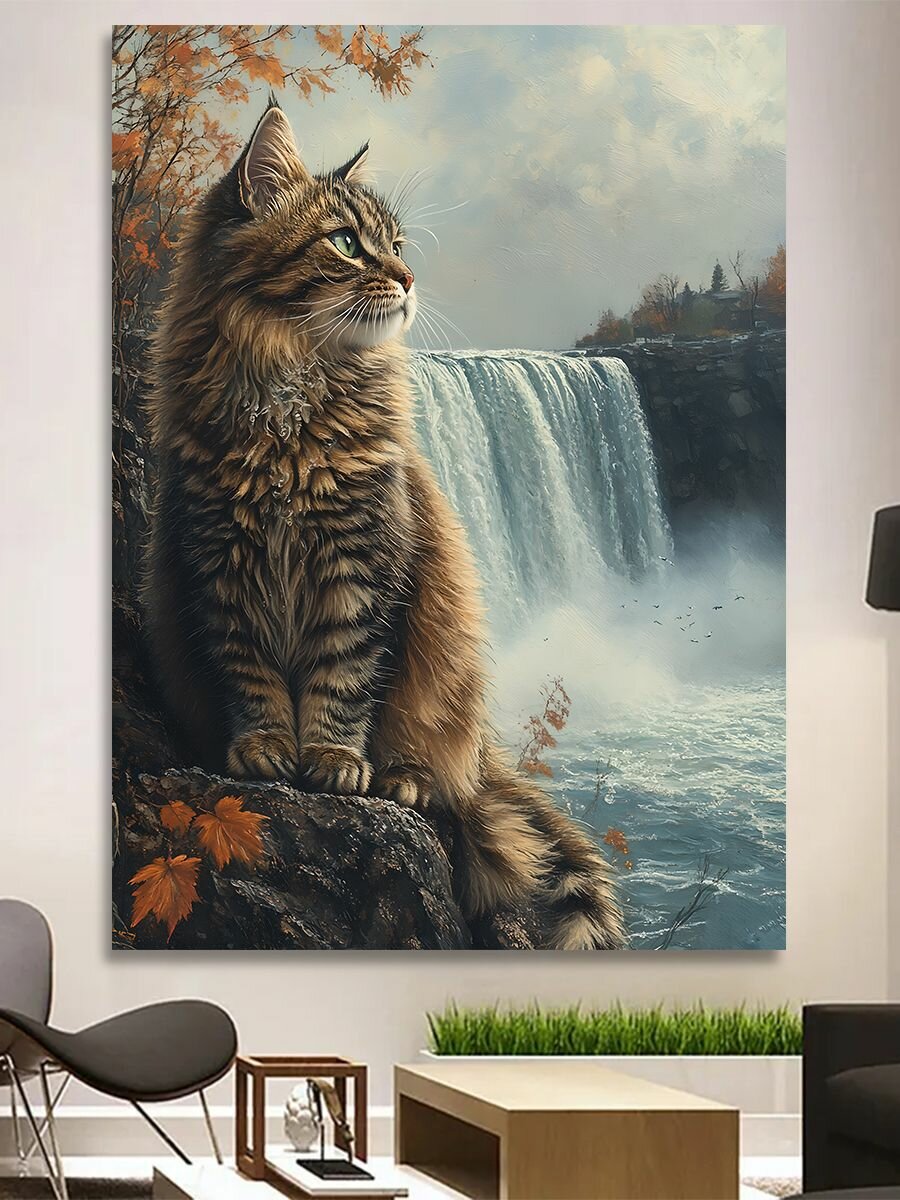 Картина с котами / пейзаж / в интерьер, картина с животными, 60х80 см.