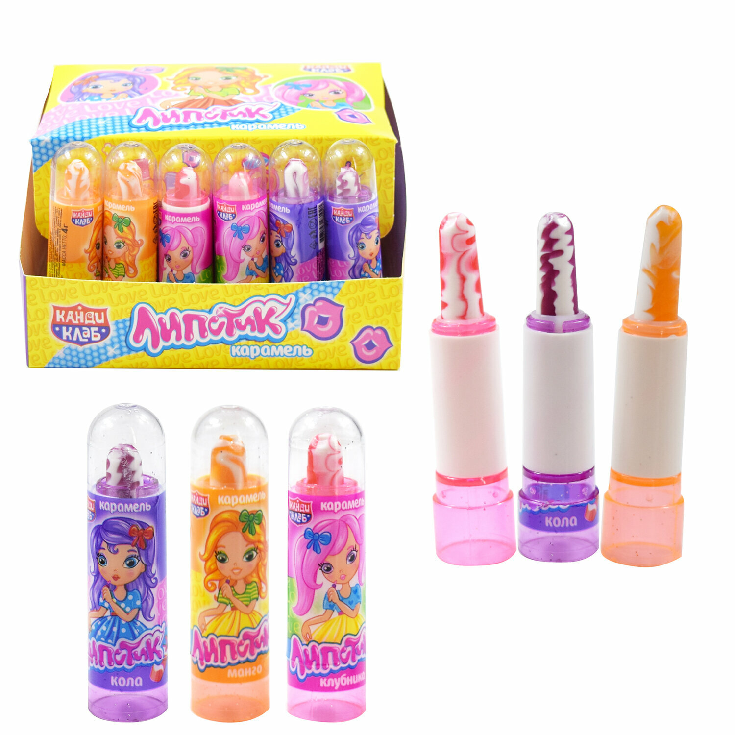 Карамель "Липстик" ассорти, 4 г, канди клаб, CAR103 (упаковка 30 шт.)