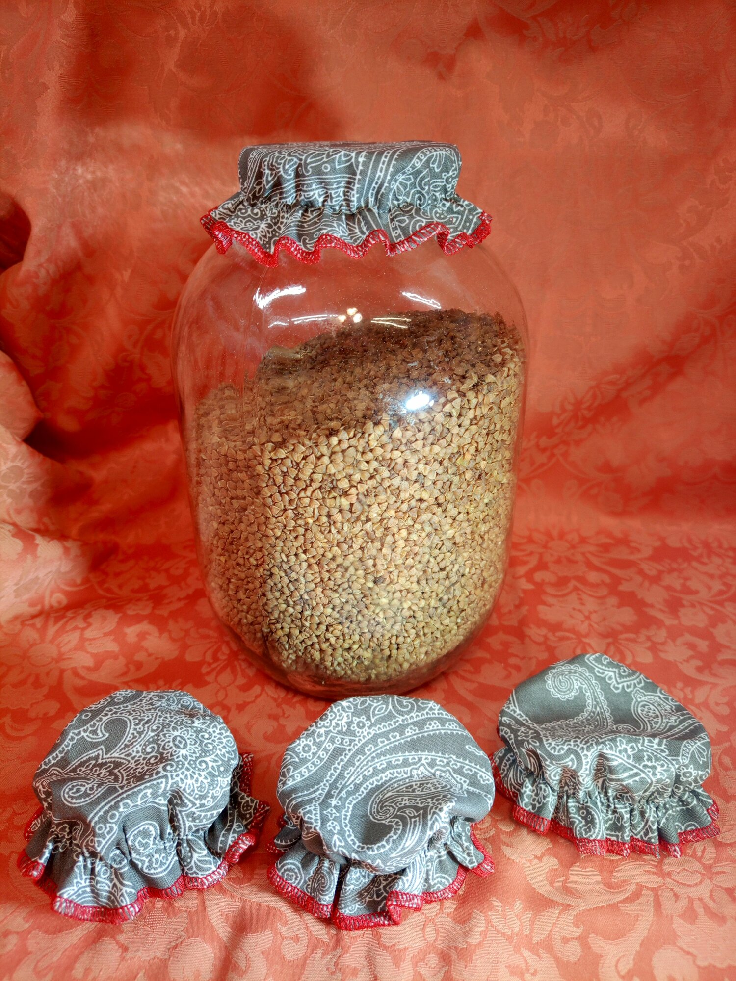 Крышки на банку текстильные хлопок 4 шт. на резинке.