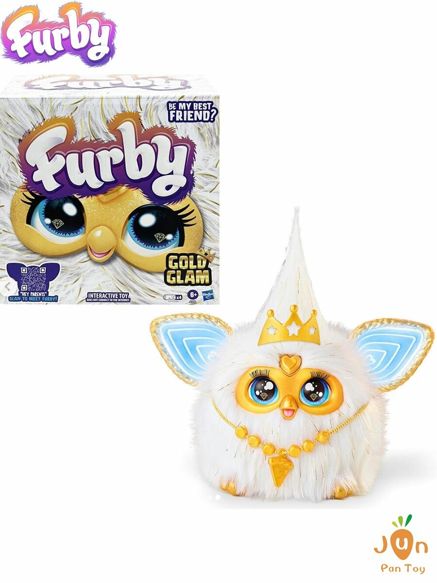 Ферби интерактивная игрушка Hasbro Furby Gold Glam / Детские плюшевые игрушки с золотыми коронами и ожерельями, подходящие для подарок на день рождения детям от 6 лет и старше