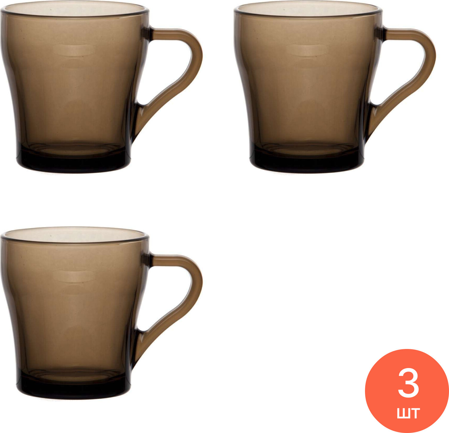 Кружка Pasabahce / Пашабахче Броунз стеклянная, бронзового цвета, 260мл / посуда для кухни (комплект из 3 шт)