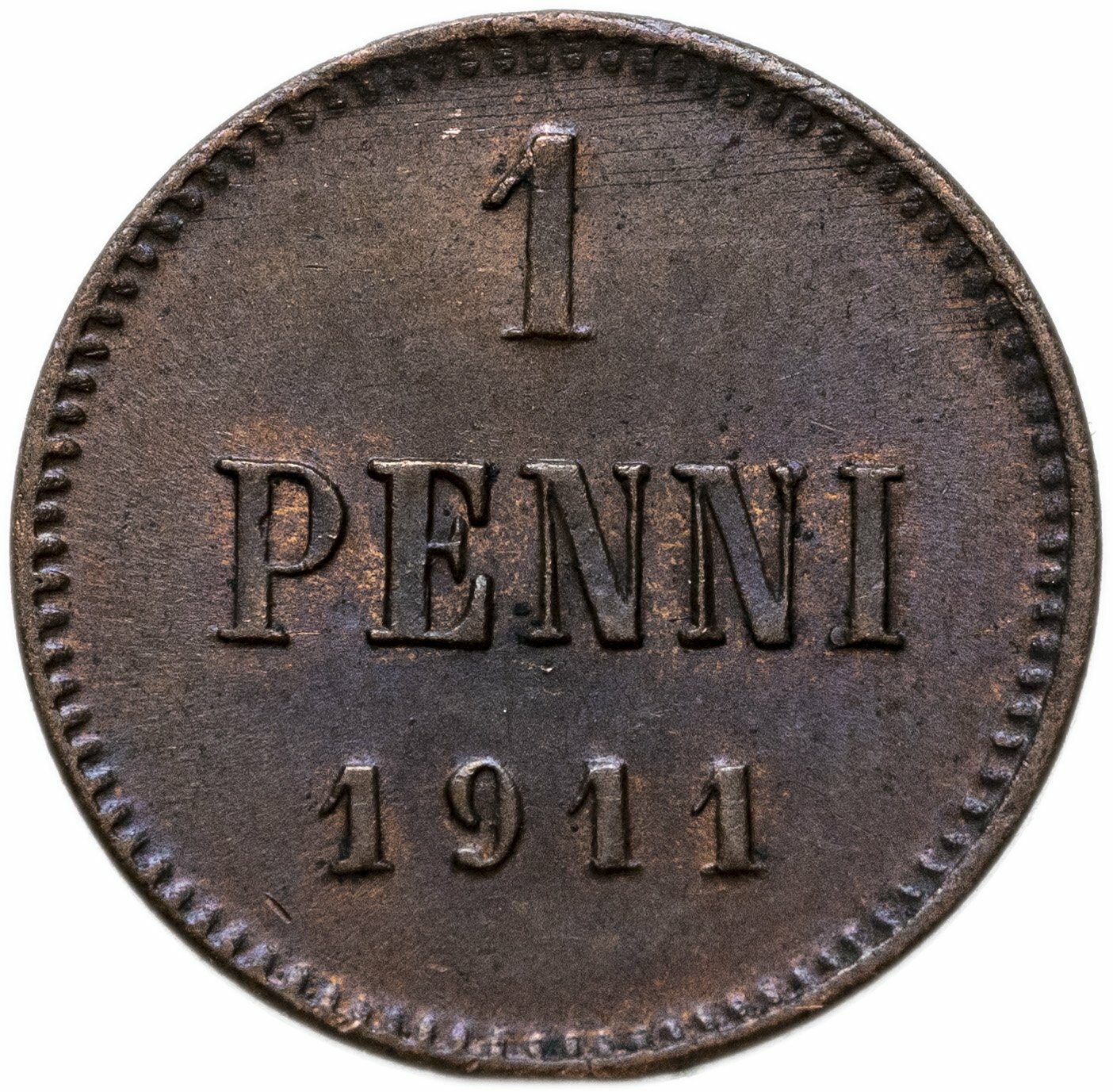 1 пенни penni 1911 Российская Финляндия, Медь, в сохранности AU