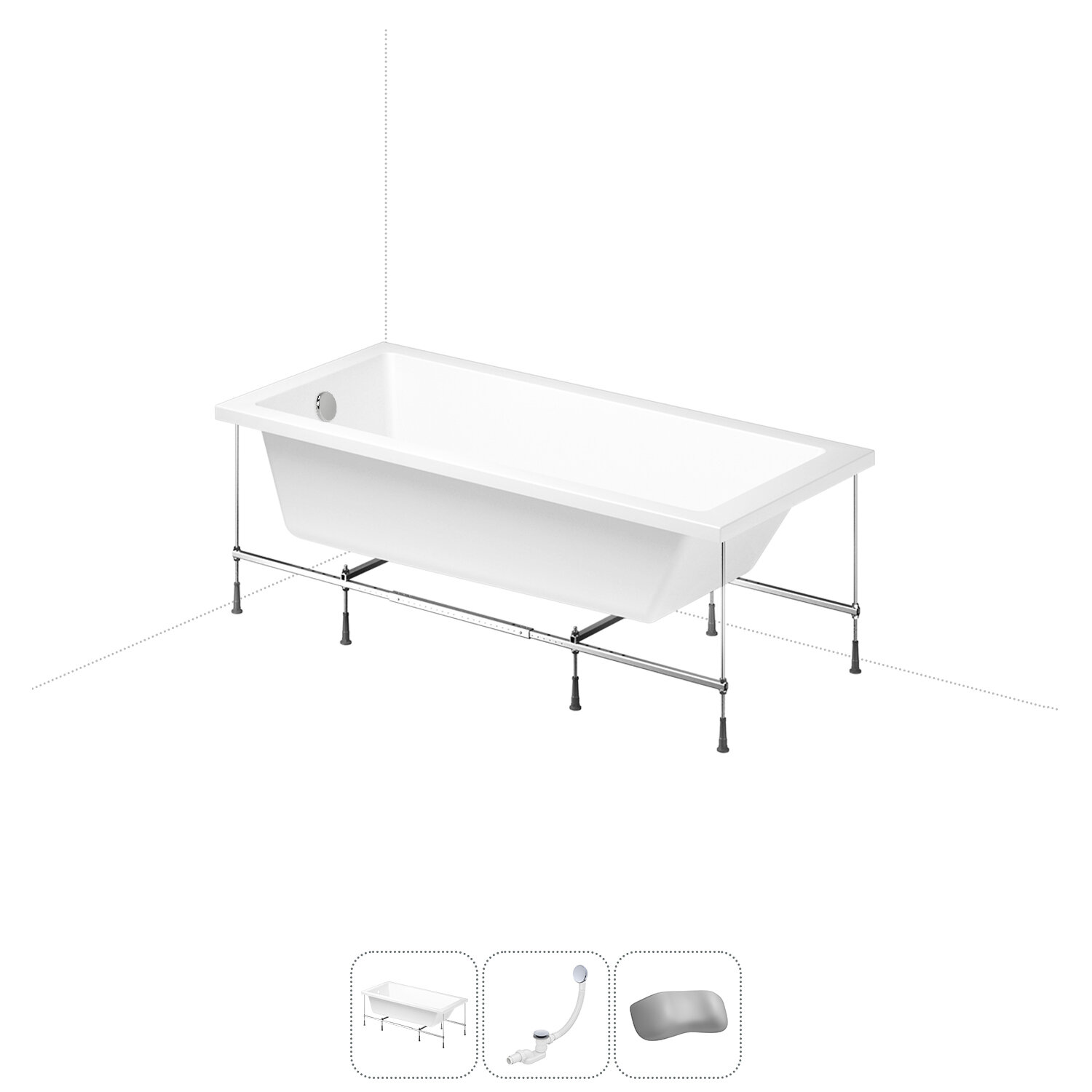 Акриловая ванна 170x80 с каркасом Lavinia Boho Catani 20220913R в наборе 4 в 1: угловая ванна акриловая 170 x 80 см (левый разворот), каркас, слив-перелив, подголовник