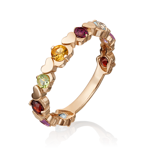 Кольцо, красное золото, 585 проба, топаз, цитрин, хризолит, аметист, гранат