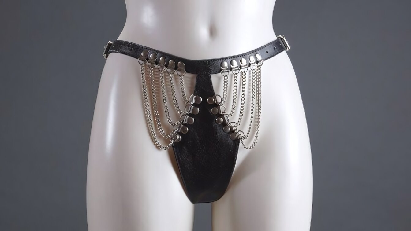 Женские черные кожаные трусы на цепочках, SM (42-44), стильный дизайн