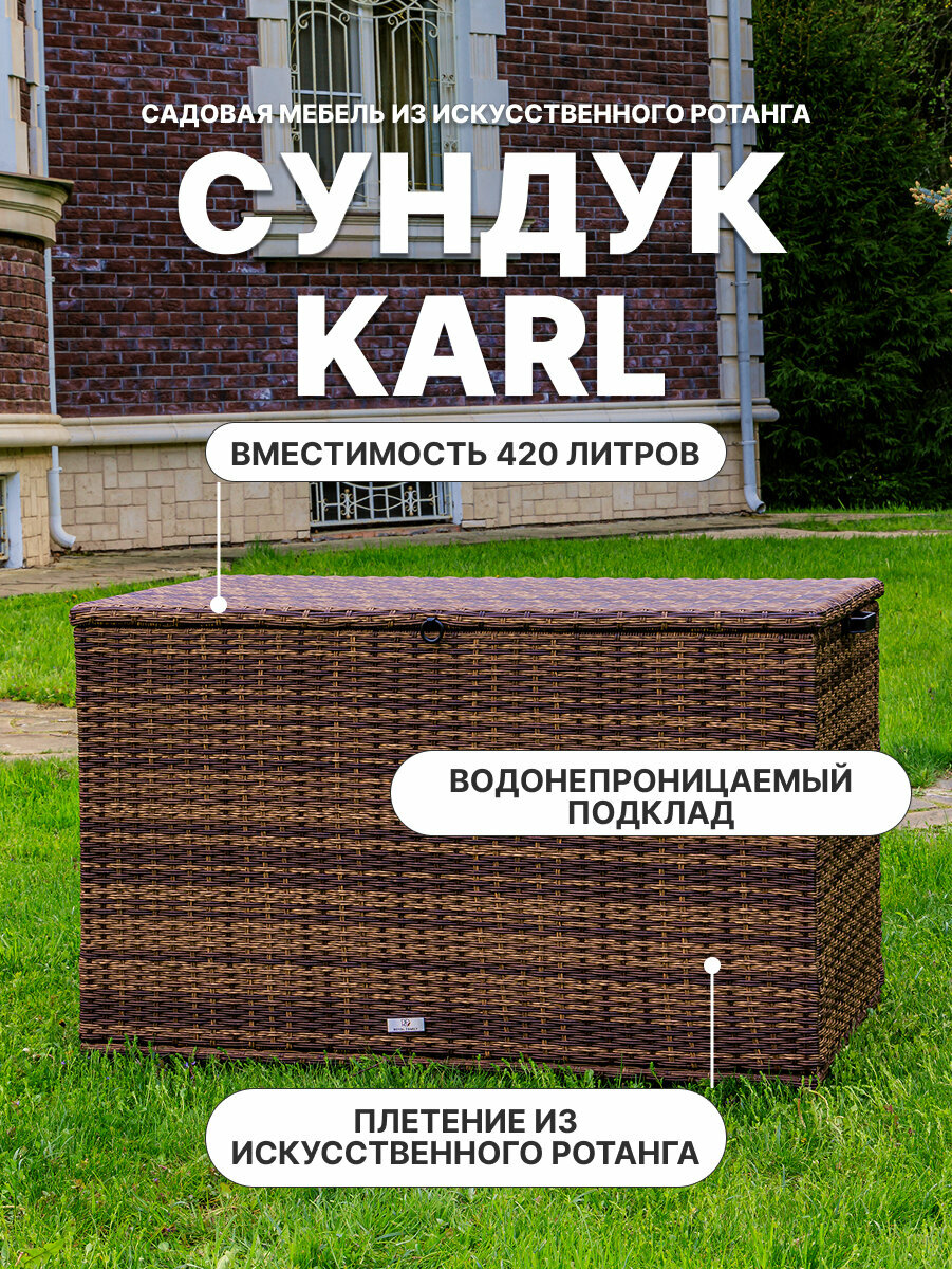 Садовый сундук для хранения Royal Family KARL из искусственного ротанга, коричневый