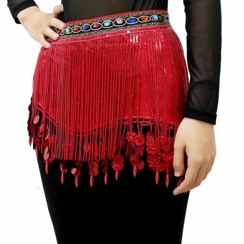 Бахрома с пайетками для танца живота, красный