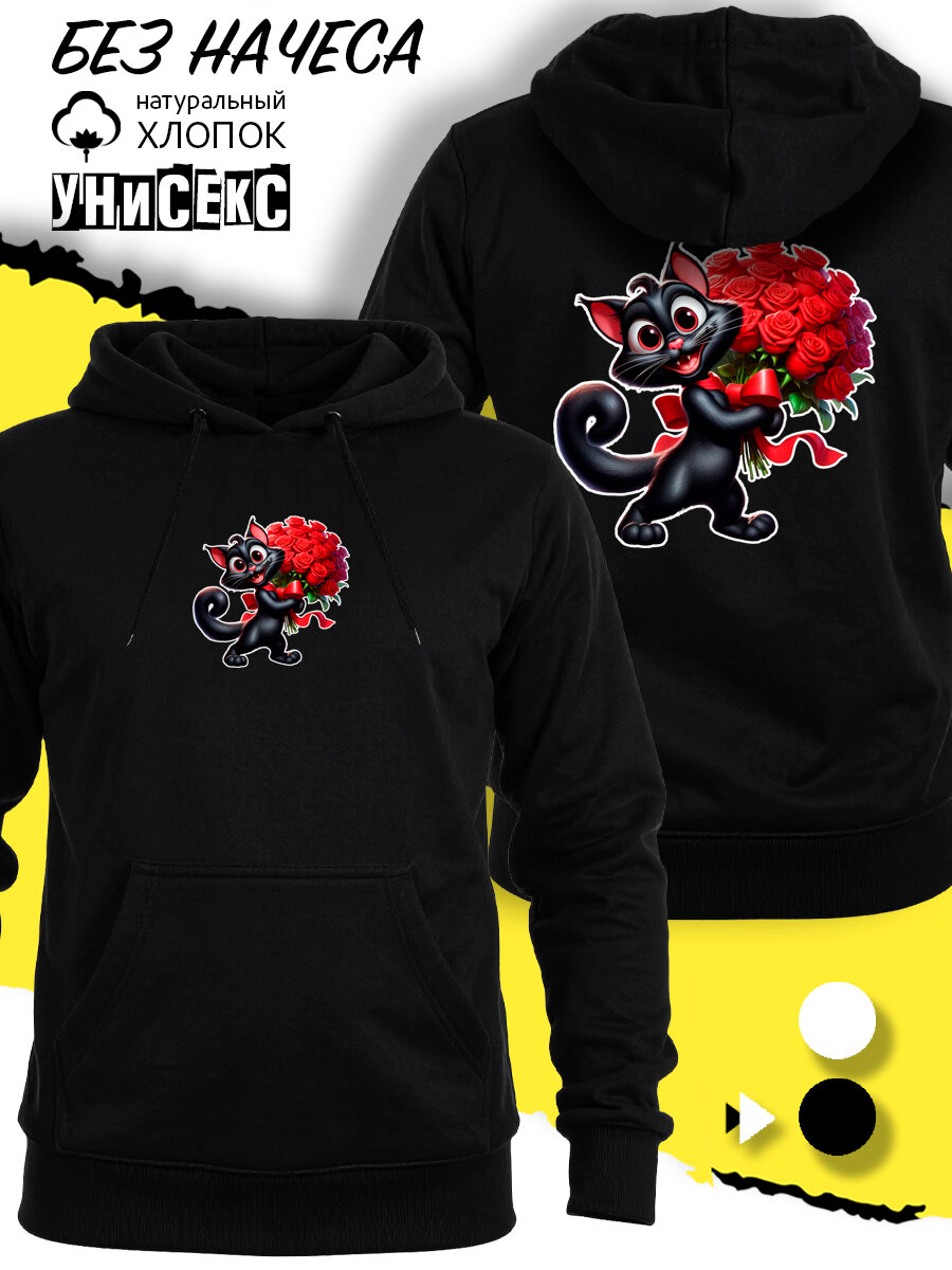 Худи Толстовка свитшот кот с розами