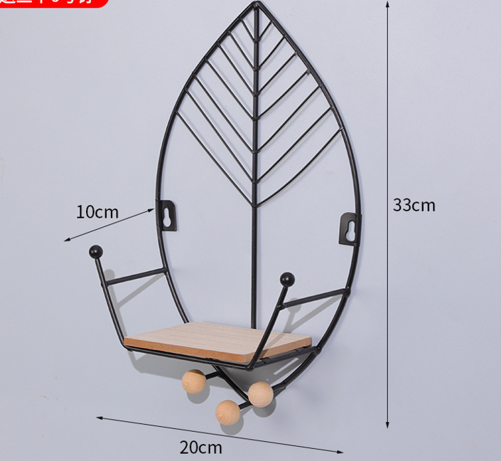 Настенная полка "Лист", черная матовая, массив дерева, металл