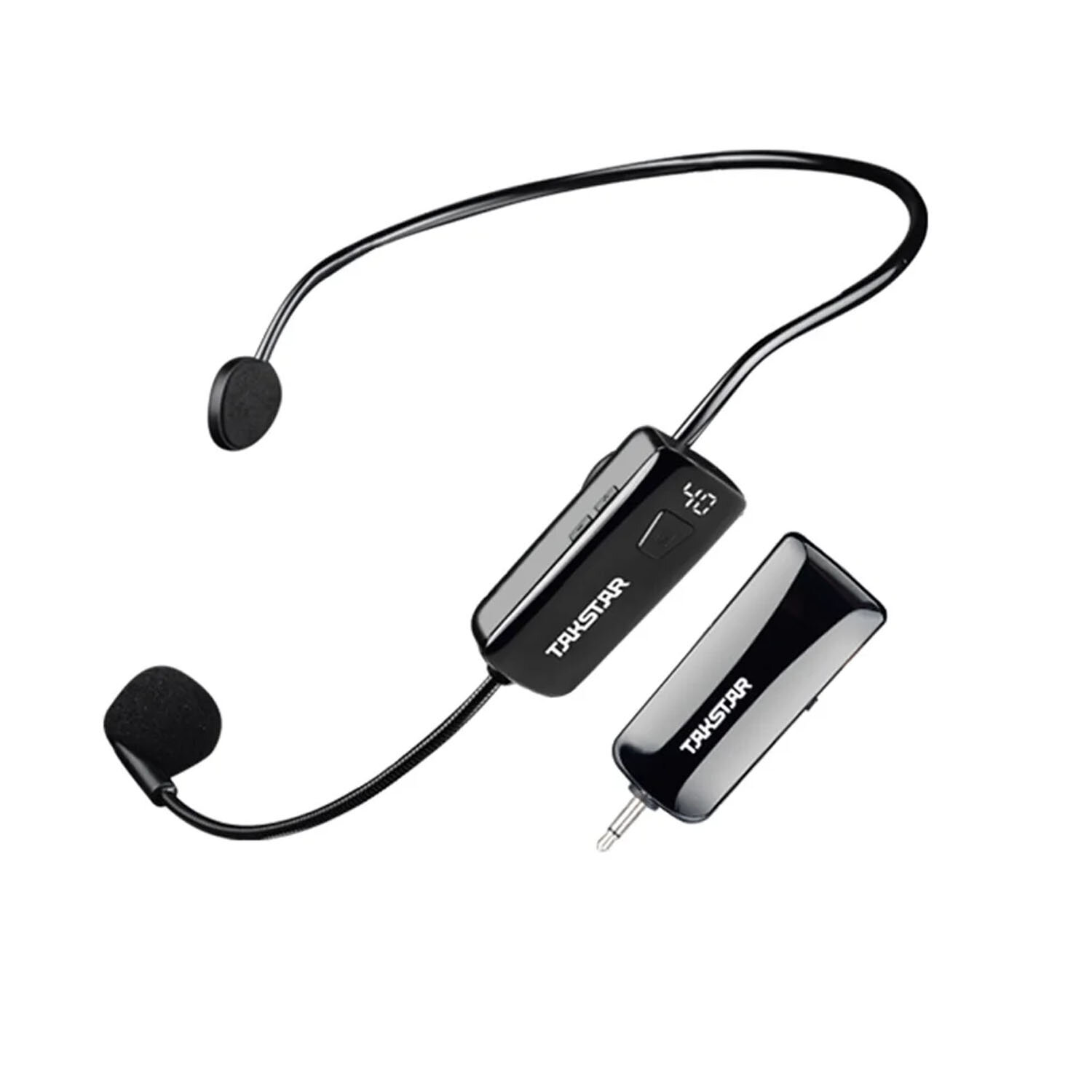 TAKSTAR HM-200W Беспроводной гарнитурный микрофон для учителей и гидов, UHF технология, диапазон частот 630MHz-890MHz, емкость батареи 400mAh, время работы 6ч, дальность действия 40м, материал ABS, вес 23г (приемник) и 38г (микрофон), в комплект входят 1