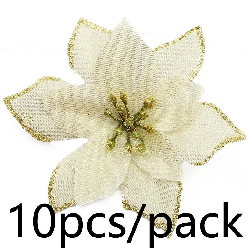 (10 шт./упак.) 13 см искусственные рождественские елочные цветы блестящая ткань имитация рождественских украшений креативный DIY подарок на Новый год