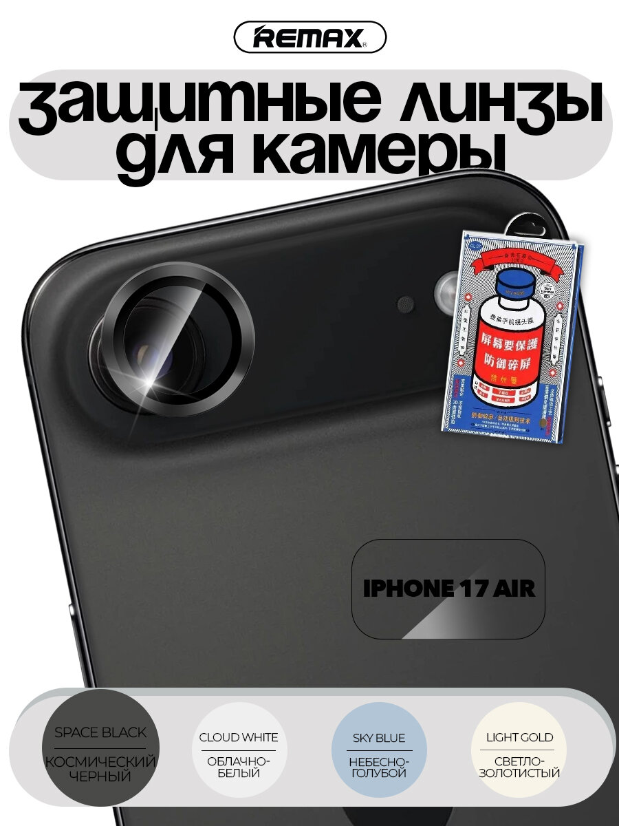 Линзы для камеры iPhone 17 Air / iPhone Air (для цвета Космический черный / Space Black), REMAX GL-27, черные линзы