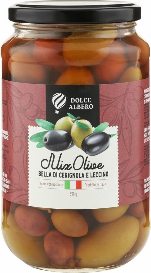 Оливки DOLCE ALBERO зеленые и черные, 580мл x 3 упаковки