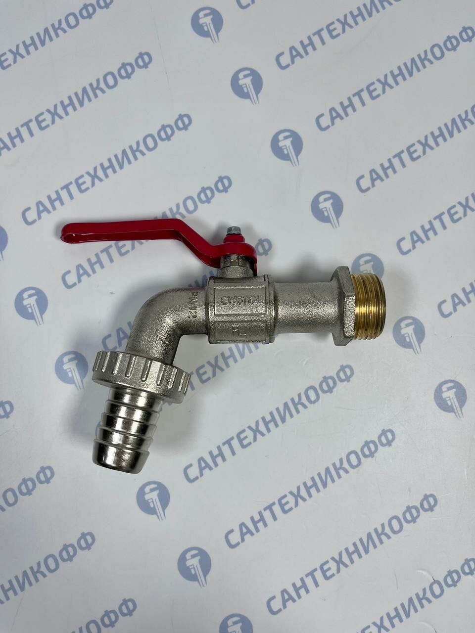 Кран шаровый ITAP садовый 1"Н ручка, со штуцером, никель 132(1")