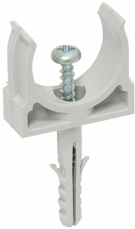 Держатель для труб (клипса) CT20 с защелкой и дюбелем IEK CTA10D-CT20-K41-100